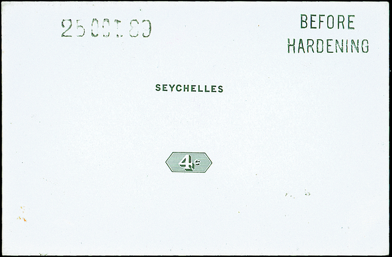 1385 - Seychelles 1890 4c. country name and value tablet die proof...