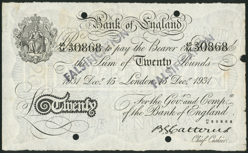 108 - Bank of England, Basil Gage Catterns (1929-1934), a Bernhard £10...