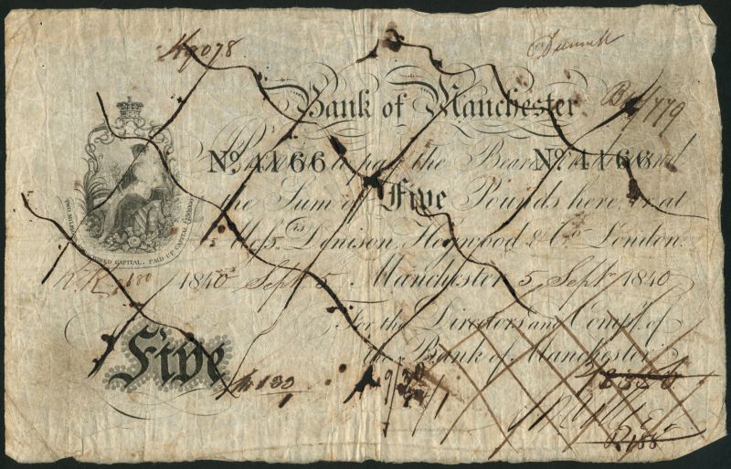 4138 - Bank of Manchester, £5, 5 September 1840, serial number 4166, (O...