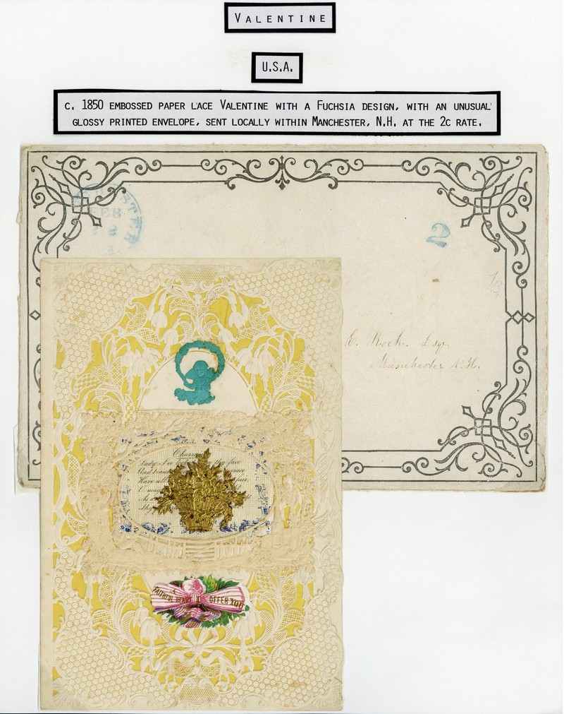 1788 - Valentines United States 1850 (c.) printed glossy envelope addre...