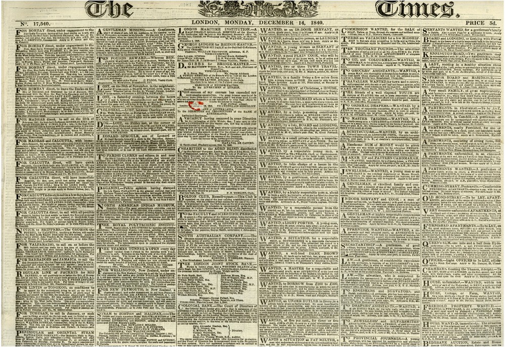 29 - Great Britain Postal History Newspapers "The Times" 14 Dec. 1840...