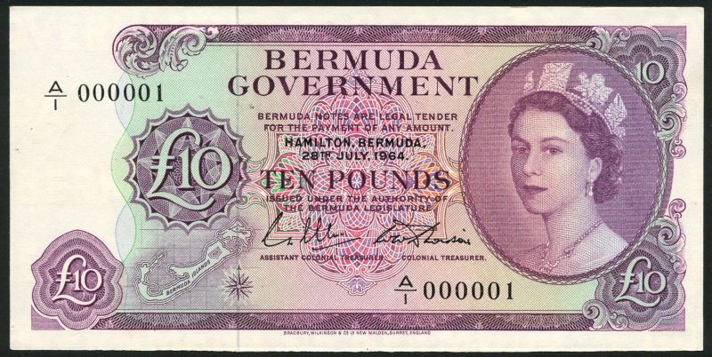 81 - Bermuda Government, £10, 28 July 1964, serial number A/1 000001,...