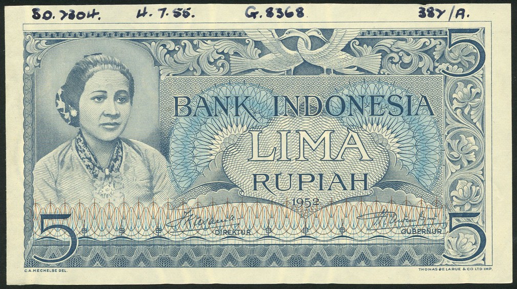 975 - Bank Indonesia, specimen 5 Rupiah (2), 1952, serial numbers 5NBN...