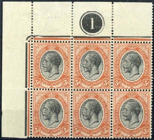 1668 - South Africa 1913-24 Issue 3d. black and orange-red, an upper le...