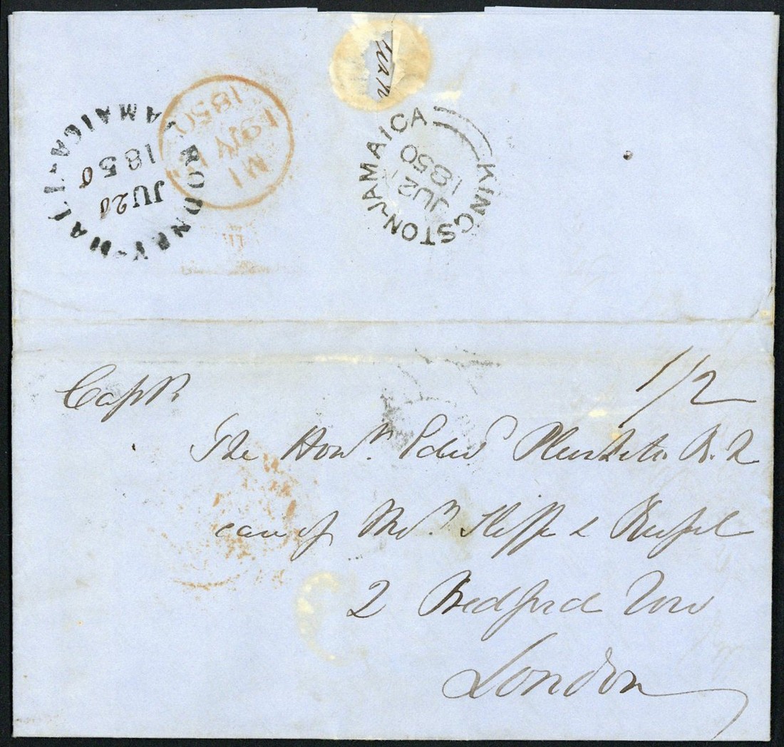 579 - Jamaica 1847-52 entire letters, (29) mostly addressed to Capt....