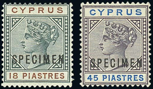 56 - Cyprus 1894-96 Colours Changed and New Values Specimen Stamps ½p...