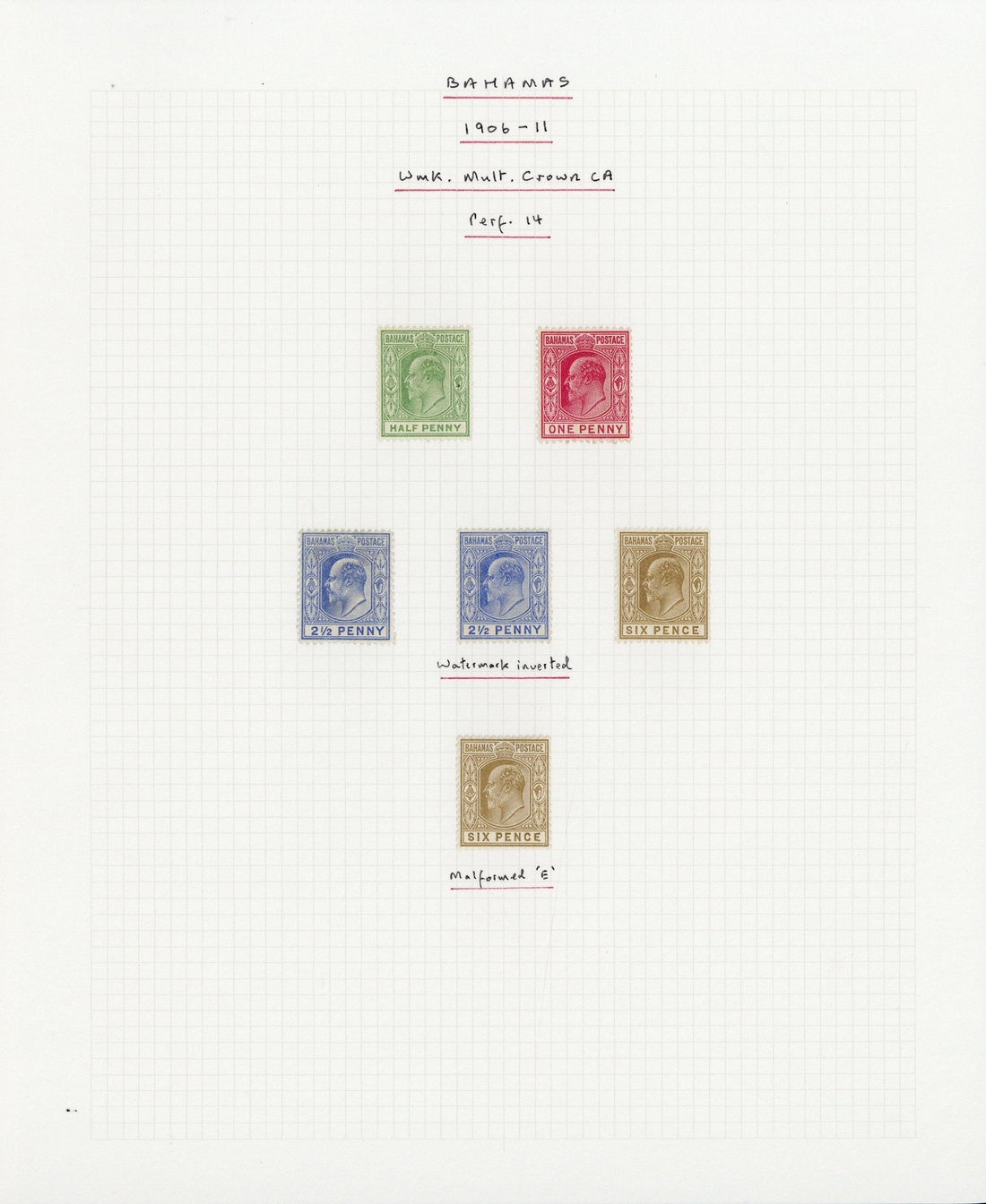 213 - Bahamas King Edward VII Head Issue Issued Stamps MCA ½d. to 6d....