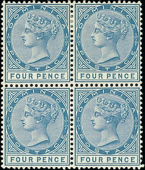 329 - Dominica 1877-79 Watermark Crown CC, Perf. 14 Issued Stamps 4d....