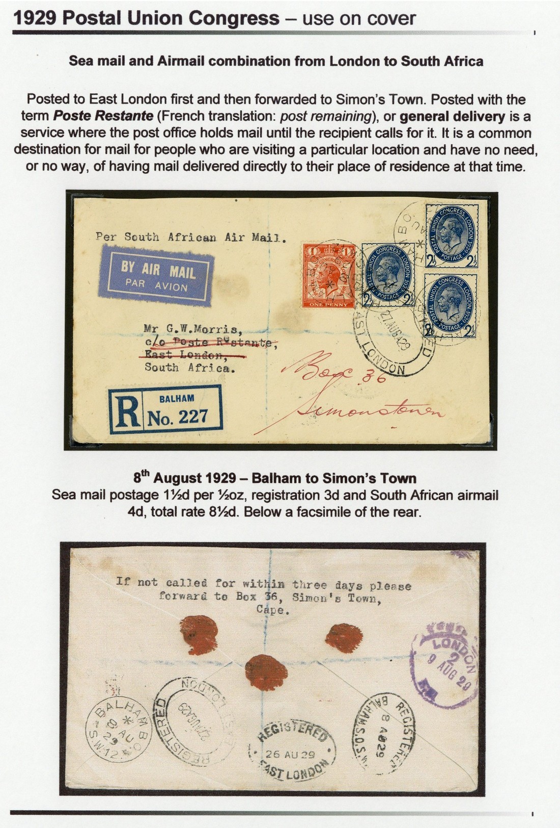 2458 - Great Britain King George V Issues 1929 Postal Union Congress 1d...