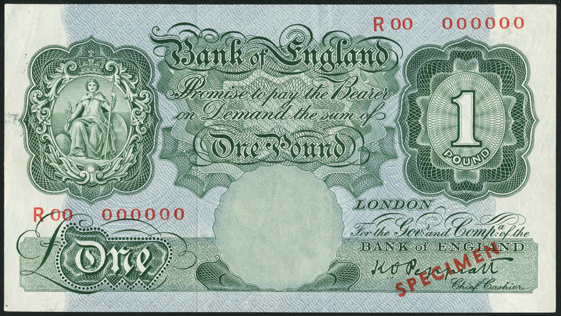 1198 - Bank of England, K O Peppiatt, specimen £1, ND (13 September 194...