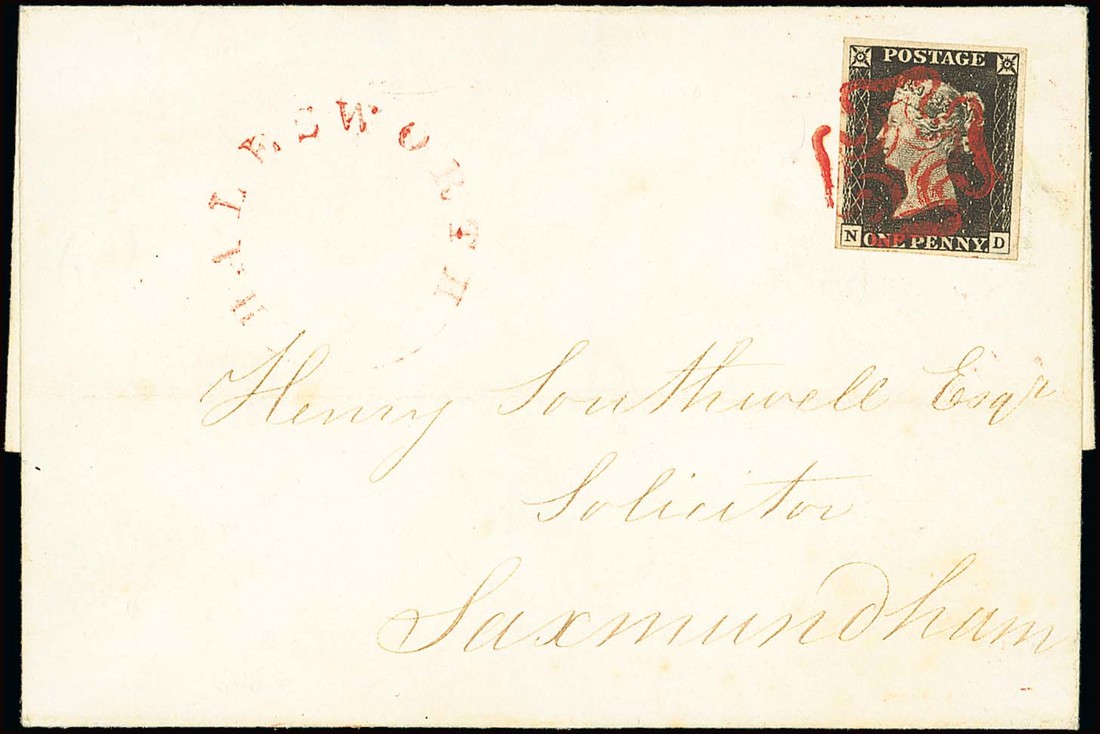 1540 - Great Britain 1840 One Penny Black Plate 2 ND, large to very lar...