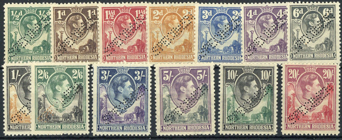 37 - Northern Rhodesia 1938-52 Definitive Issue Specimen Stamps ½d. t...