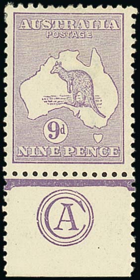 3029 - Australia 1915-27 Third Watermark 9d. violet, a "CA" monogram si...