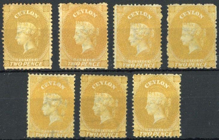 3308 - Ceylon 1867-70 Watermark Crown CC 2d. ochre (some stained perfs)...