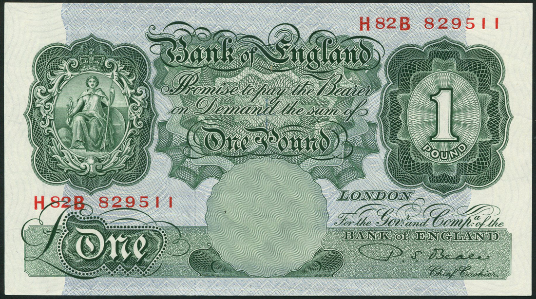 3133 - Bank of England, P S Beale, £1 (6), 1950, consecutive serial num...