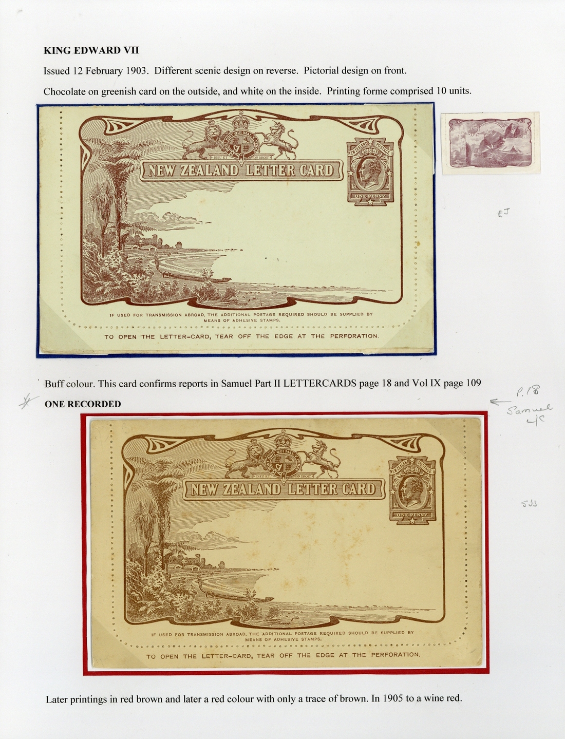 2424 - New Zealand Postal Stationery Letter Cards 1903-08 KEVII 1d. sel...