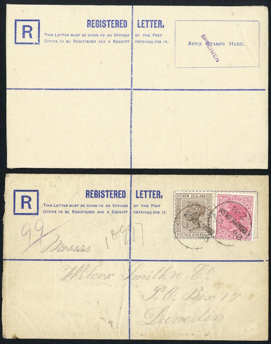 2445 - New Zealand Postal Stationery Registered Envelopes 1884 formula...
