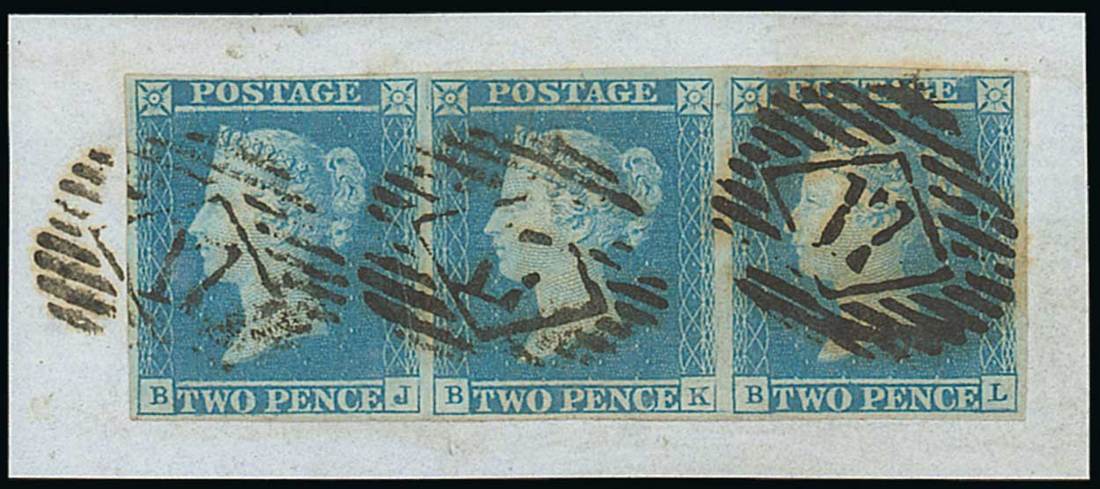 2214 - Great Britain 1841 Two Pence Blue Plate 3 BJ-BL pale blue shade,...