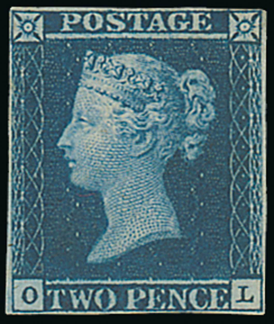 2216 - Great Britain 1841 Two Pence Blue Plate 3 OL deep blue shade, un...