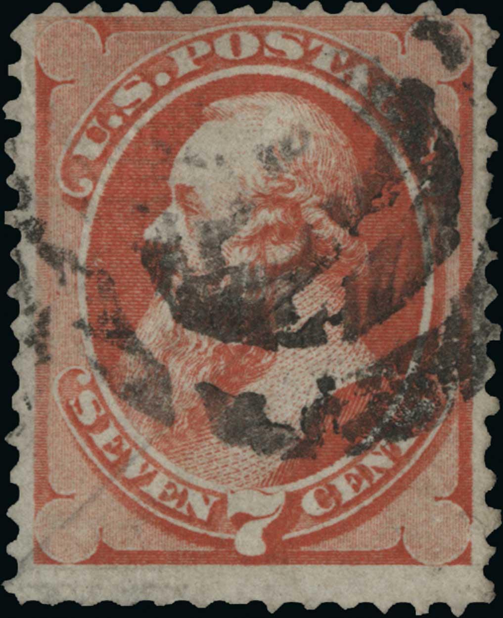 178 - #138A var., 7c Vermilion, quadruple split "I" grill...