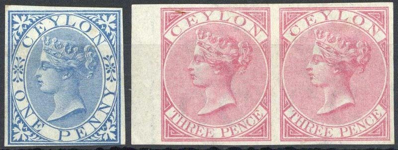 1301 - 1866-68 Watermark Crown CC Imprimaturs 1d. blue single and 3d. r...