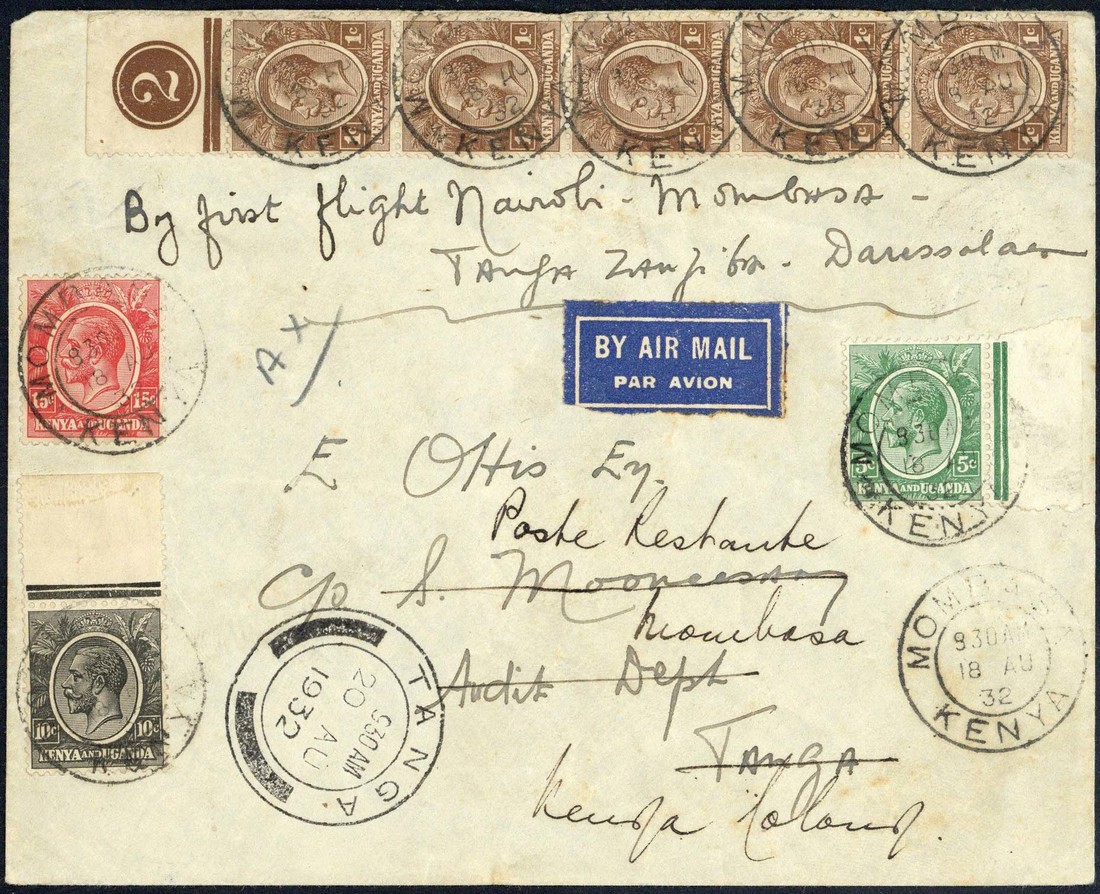 2103 - Kenya, Uganda and Tanganyika 1927-35 airmail selection of envel...