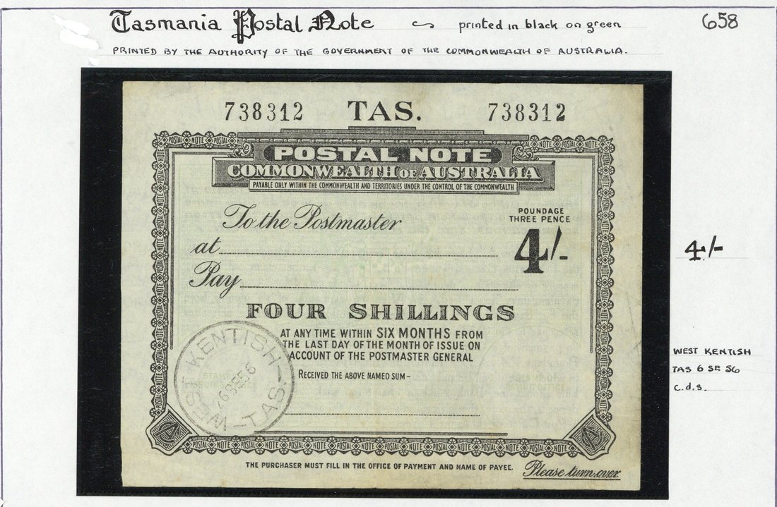 486 - Postal Notes 1949 small format 4/- with "please keep a record o...