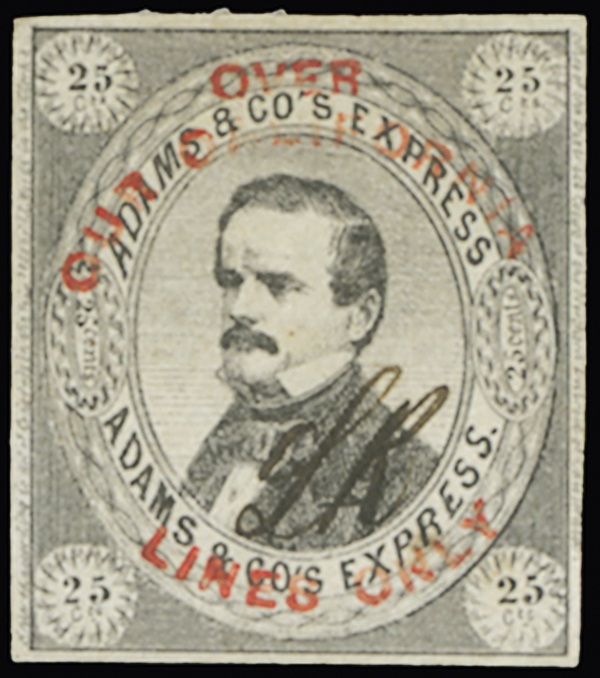 253 - #1L4, Adams & Co.'s Express, 25c Black with "Over/Our California...