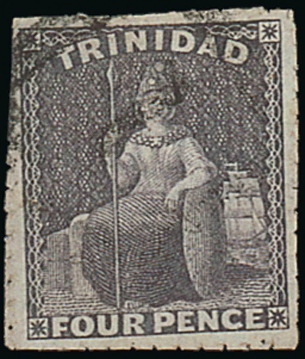 1295 - Trinidad 1859 (Sept.) Pin-Perf. 12½ 4d. dull purple with clear p...