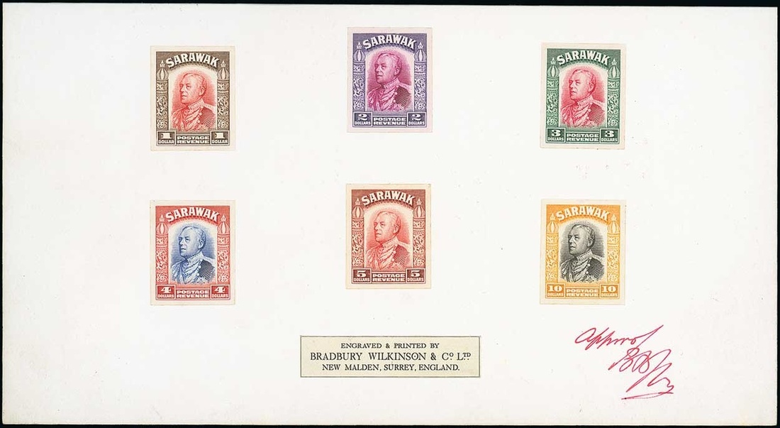 1643 - Sarawak 1934 1c. to $10 set of twenty imperforate proofs in iss...