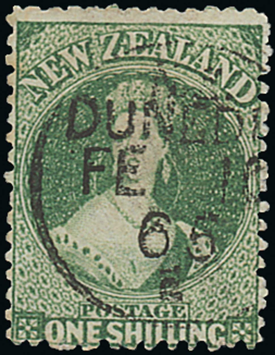 1172 - New Zealand 1864 Watermark "NZ", Perforated 13 at Dunedin 1/- de...