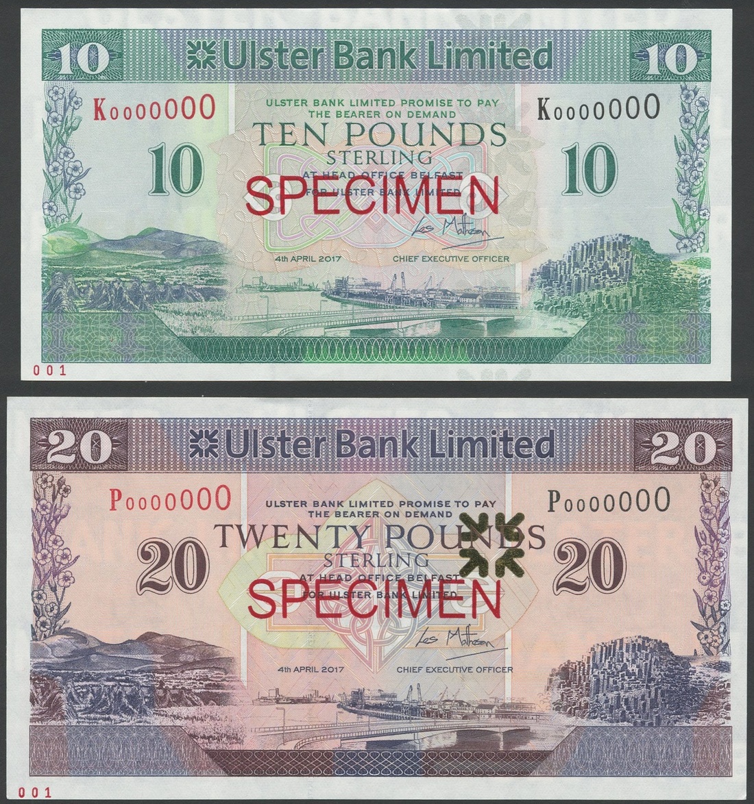 3206 Ulster Bank Limited Specimen 10 4 April 2017 Serial Number K 