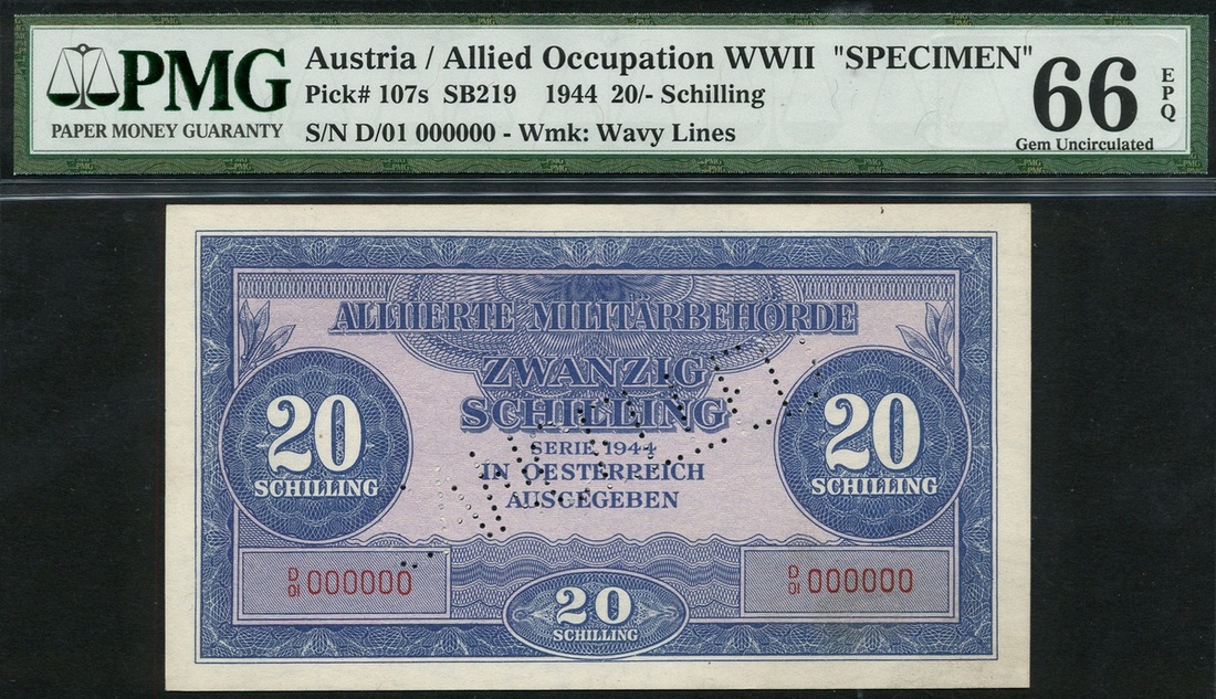 4008 - Allied Military Authority, Austria, specimen 20 Schilling, 1944,...