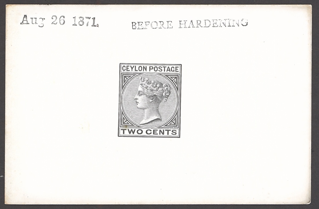 2321 - Ceylon Issued Stamps 1872-80 2c. die proof in black on glazed ca...