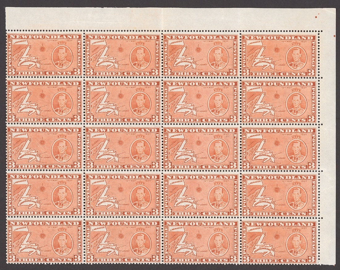 2947 - Newfoundland 1937 Long Coronation 3c. orange-brown perf.13 comb...