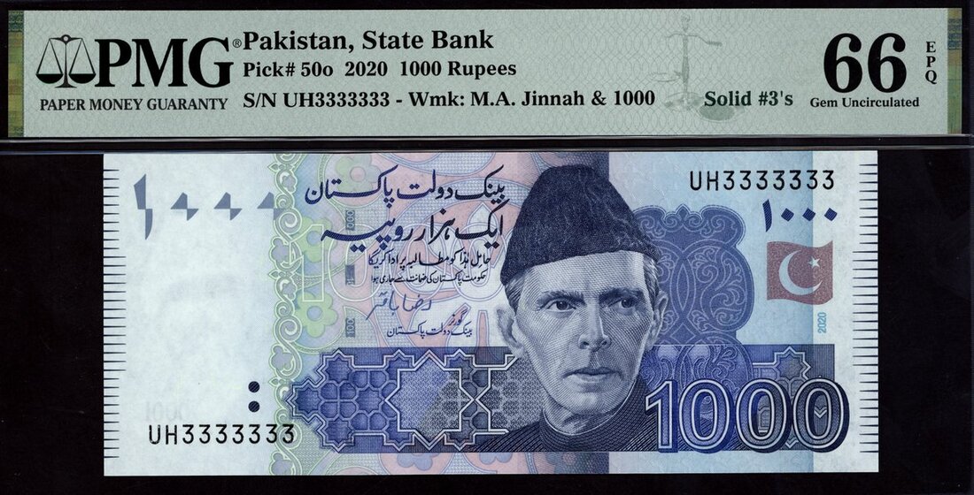 1806 - State Bank of Pakistan, 1000 rupees, 2020, solid serial number U...