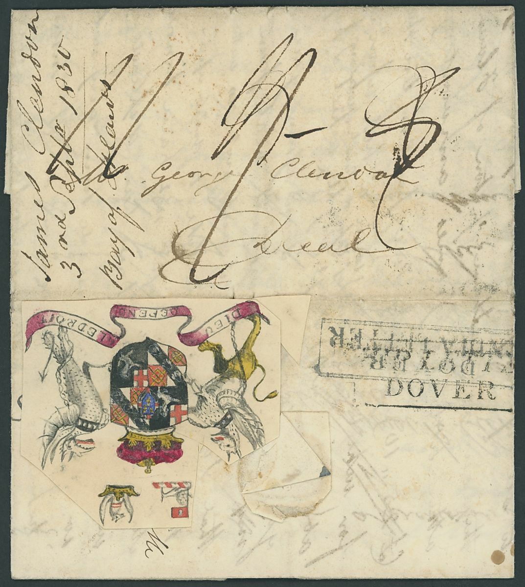 2049 - New Zealand Pioneer Mail 1830 (3 Sept.) entire letter from Capta...