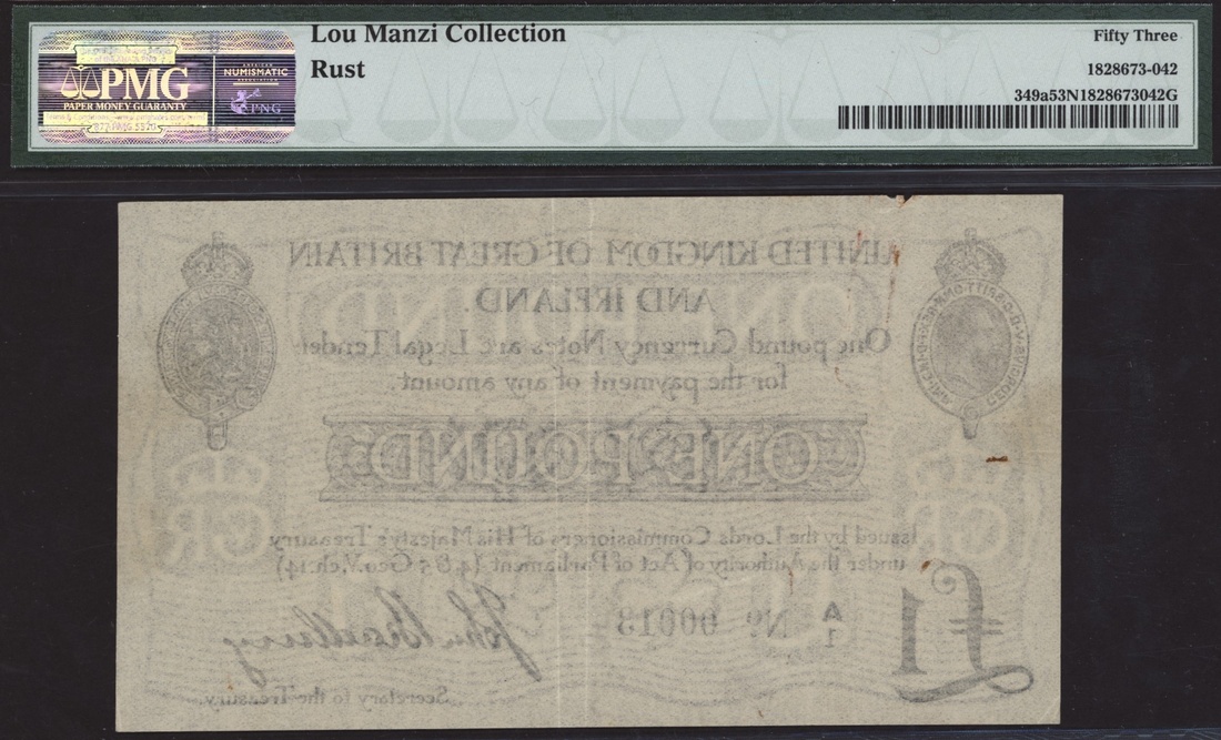 254 - Treasury, £1, ND (1914), serial number A/1 00013, Bradbury signa...
