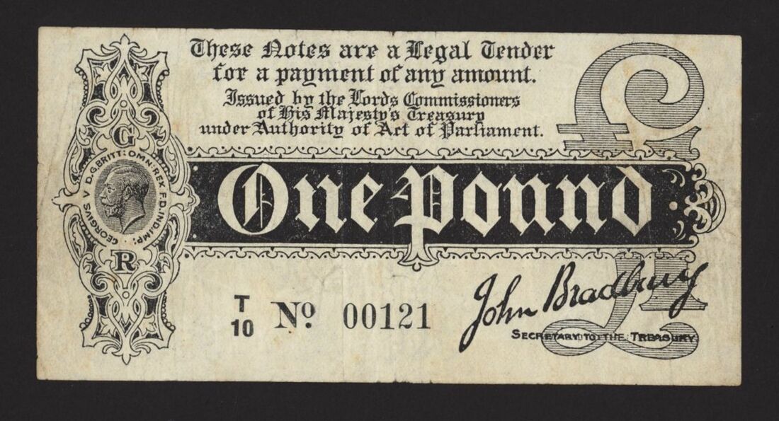 2037 - Treasury, £1, ND (1914), no. T/10 00121, J. Bradbury, (Pick 347,...