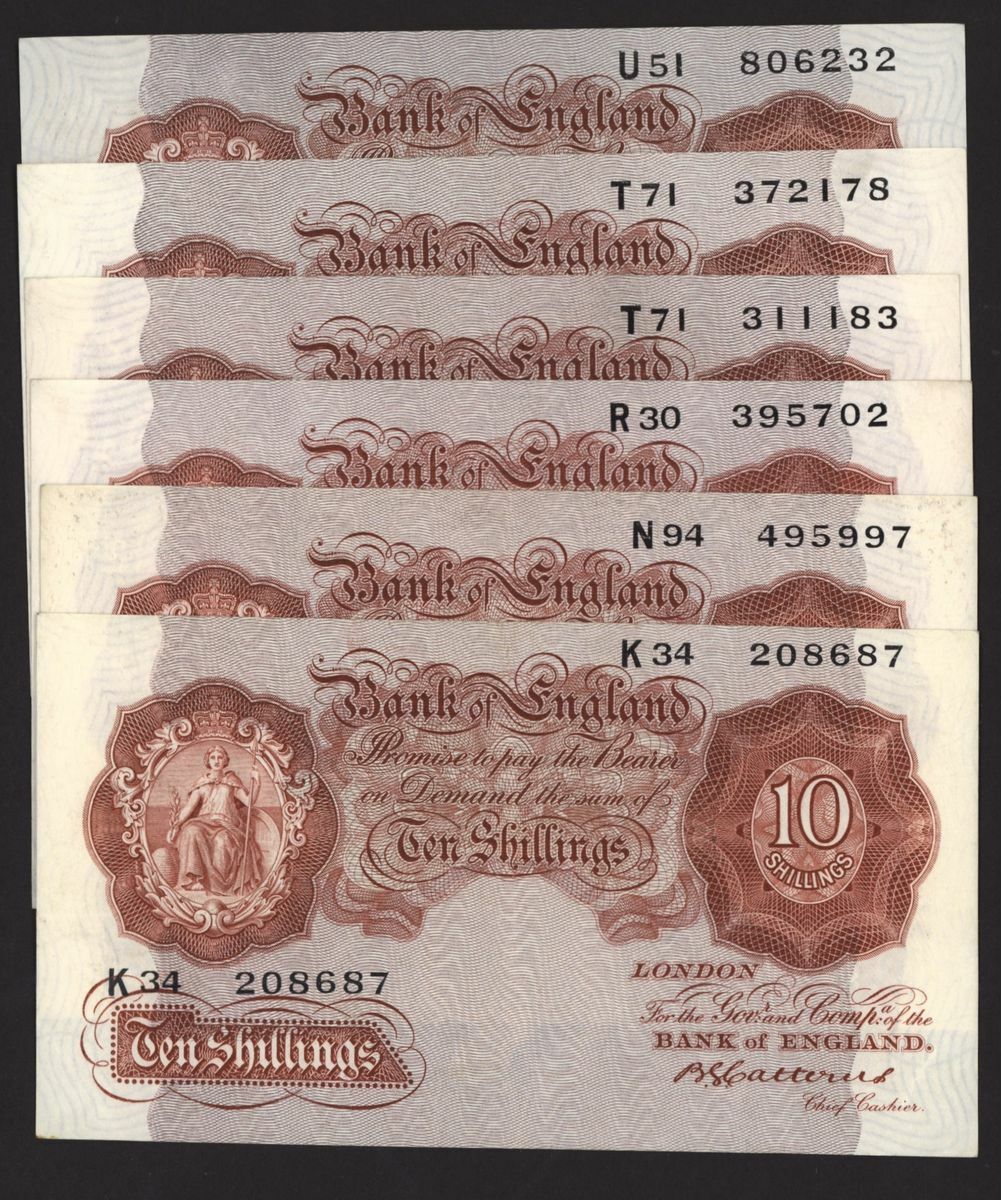 2164 - Bank of England, [6 notes] 10 Shillings, London, ND (1930), B. G...