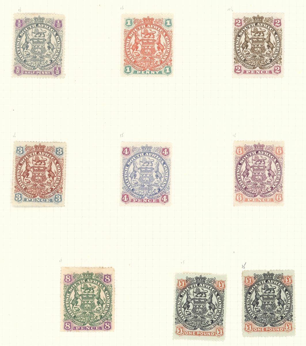 659 - Rhodesia 1896-97 Large Arms Issue Issued Stamps 1897 re-drawn se...