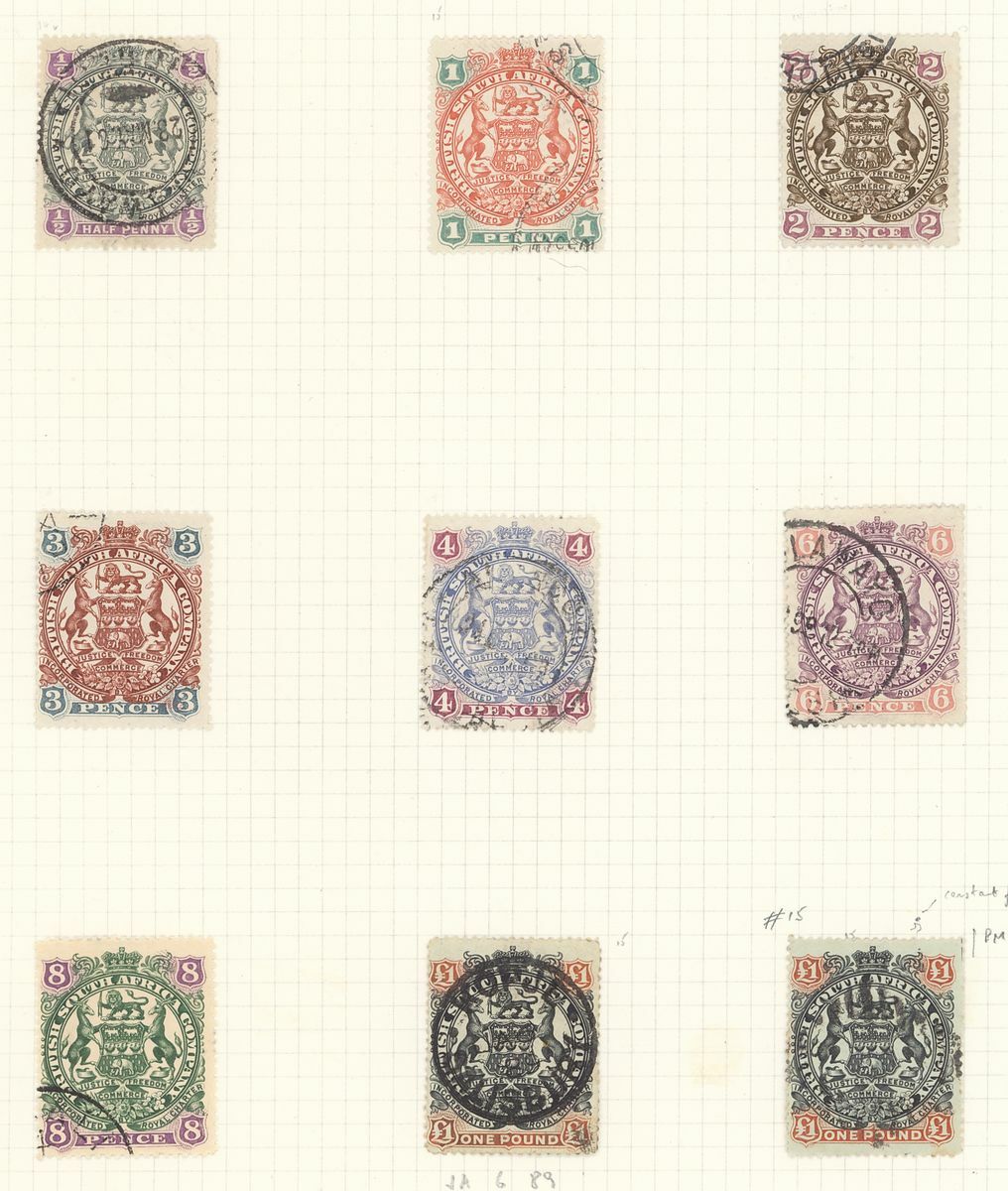 660 - Rhodesia 1896-97 Large Arms Issue Issued Stamps 1897 redrawn set...