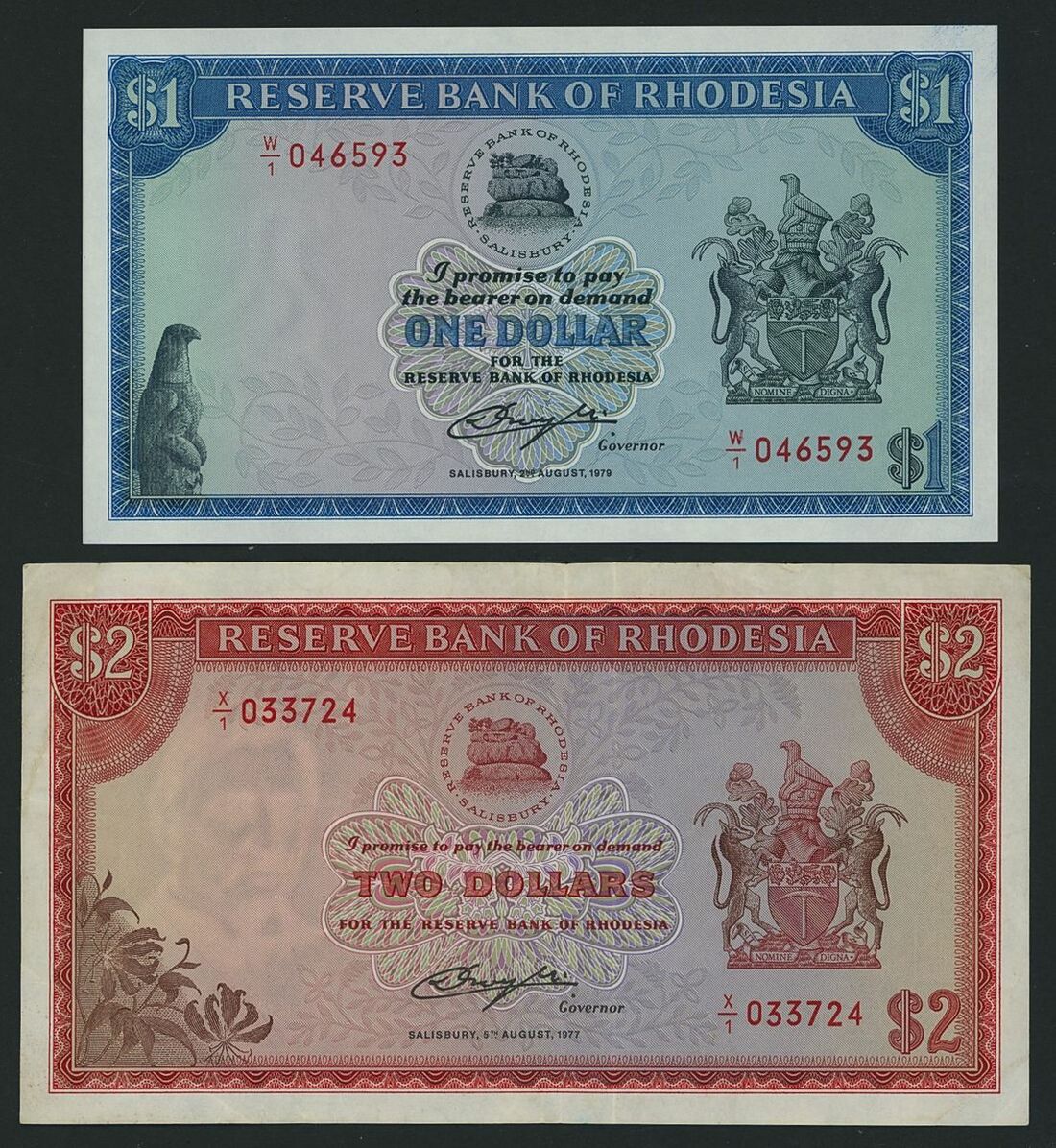 440 - Reserve Bank of Rhodesia, [4 notes] set of replacement $1, $2,