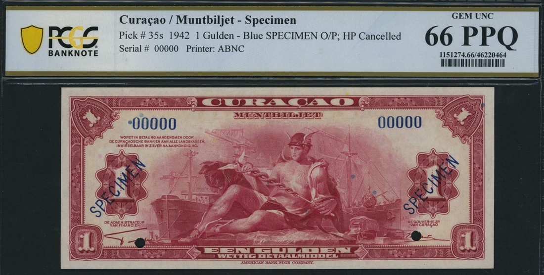 101 - Muntbiljet / Currency note, Curaçao, [Top Pop] specimen 1 Gulden...
