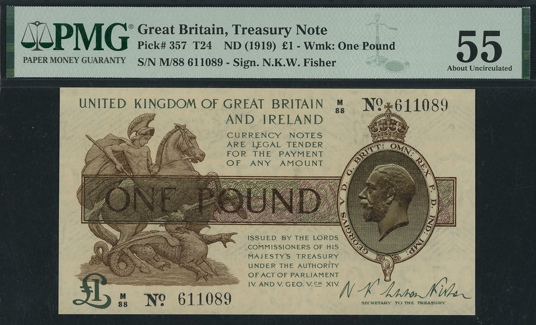 255 - N.K.W. Fisher, Treasury Note, Great Britain, £1, ND (1919), seri...