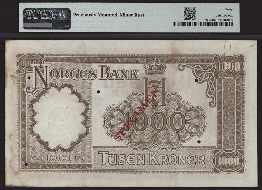 500 - Norges Bank, Norway, specimen 1000 Kroner, 1942, serial number 0...