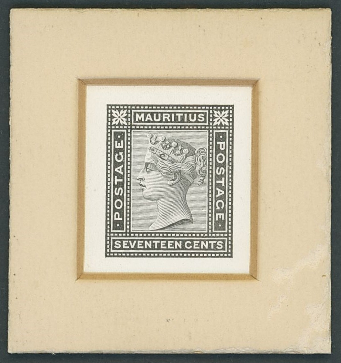 3610 - Mauritius 1879-80 17c. die proof in black on glazed card (44x46...