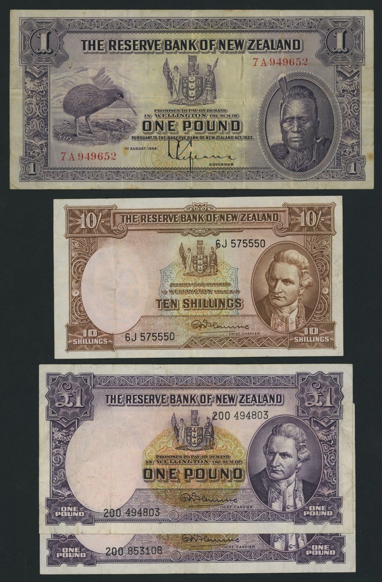 676 - Reserve Bank of New Zealand, [5 notes] £1, £10, Wellington, 1934...