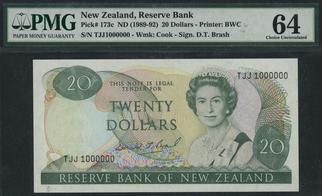695 - Reserve Bank of New Zealand, 20 Dollars, ND (1989-92), serial nu...