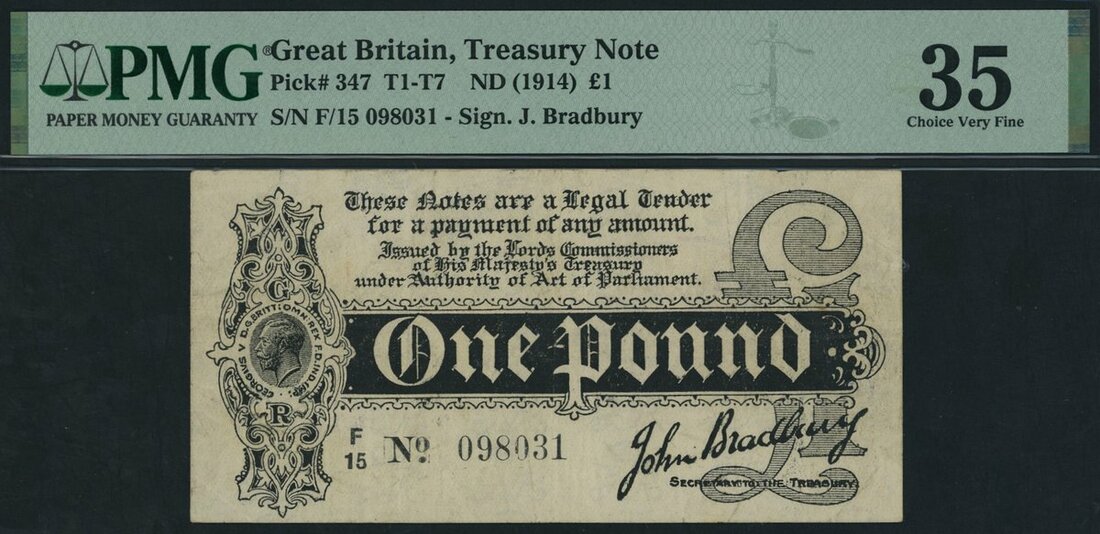 133 - Treasury Series, John Bradbury, £1, 1914, serial number F/15 098...